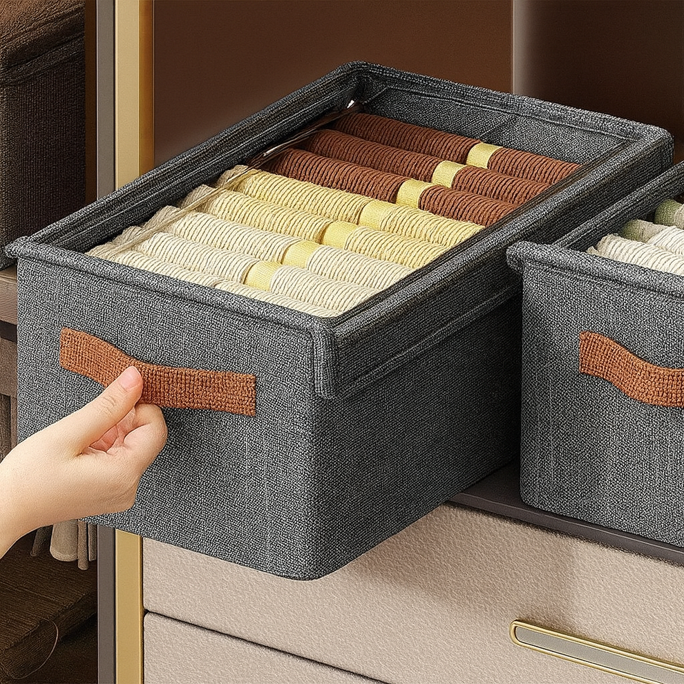 Multi-functional Folding Wardrobe Organizer With Lid and Fabric Handle ...