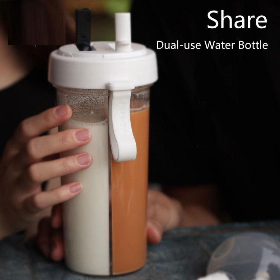 Bottle-Portable Dual Straw Separate Drink Water Beverage Bottle ...